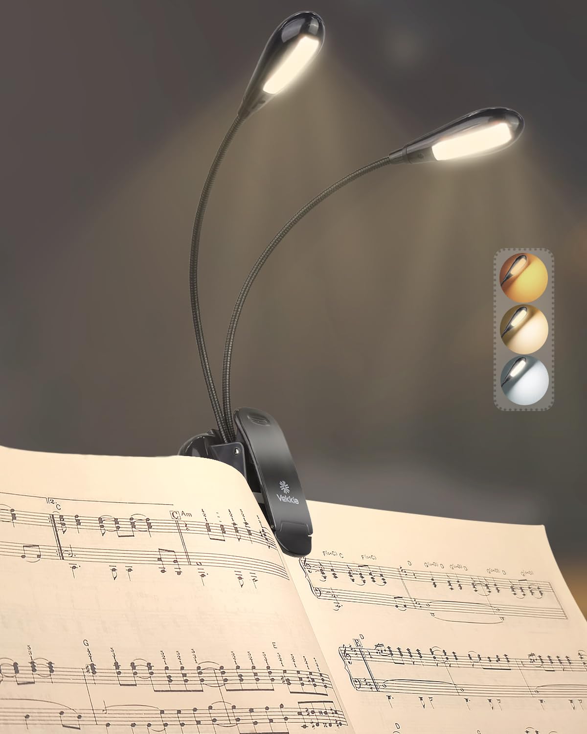 Vekkia 10 LED Music Stand Light, USB/AAA Battery Operated Book Light, Eye-Cared Clip on Light, 3 Brightness×3 Color Light up 2 Full Pages, Perfect for Readers, Music Stand