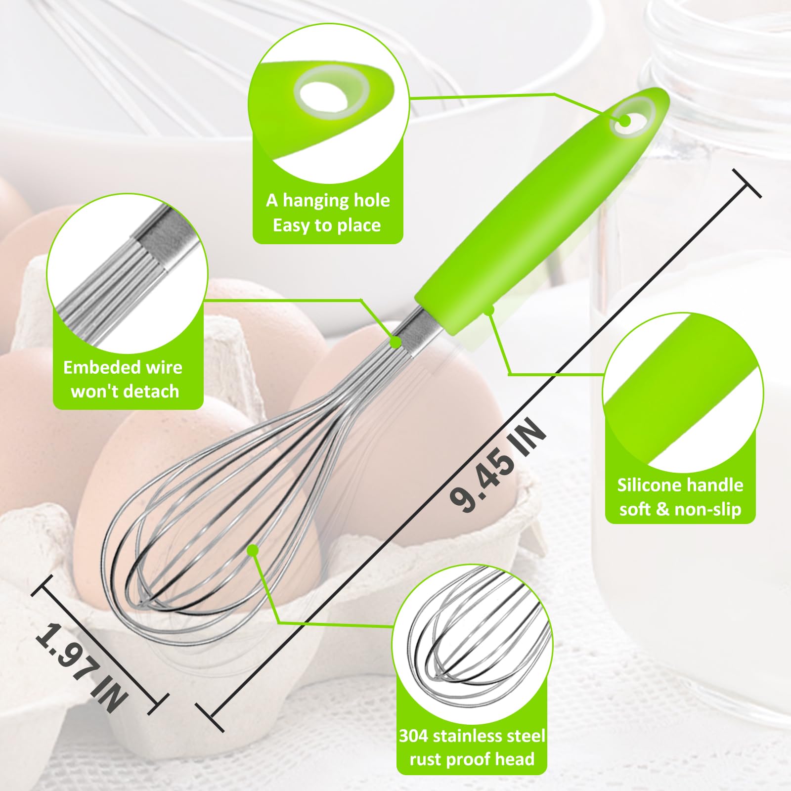 Sneosnai# Stainless Steel Manual Egg Beater For Household Kitchens, Suitable For Mixing, Patting, And Stirring, Hand Whisk, Green
