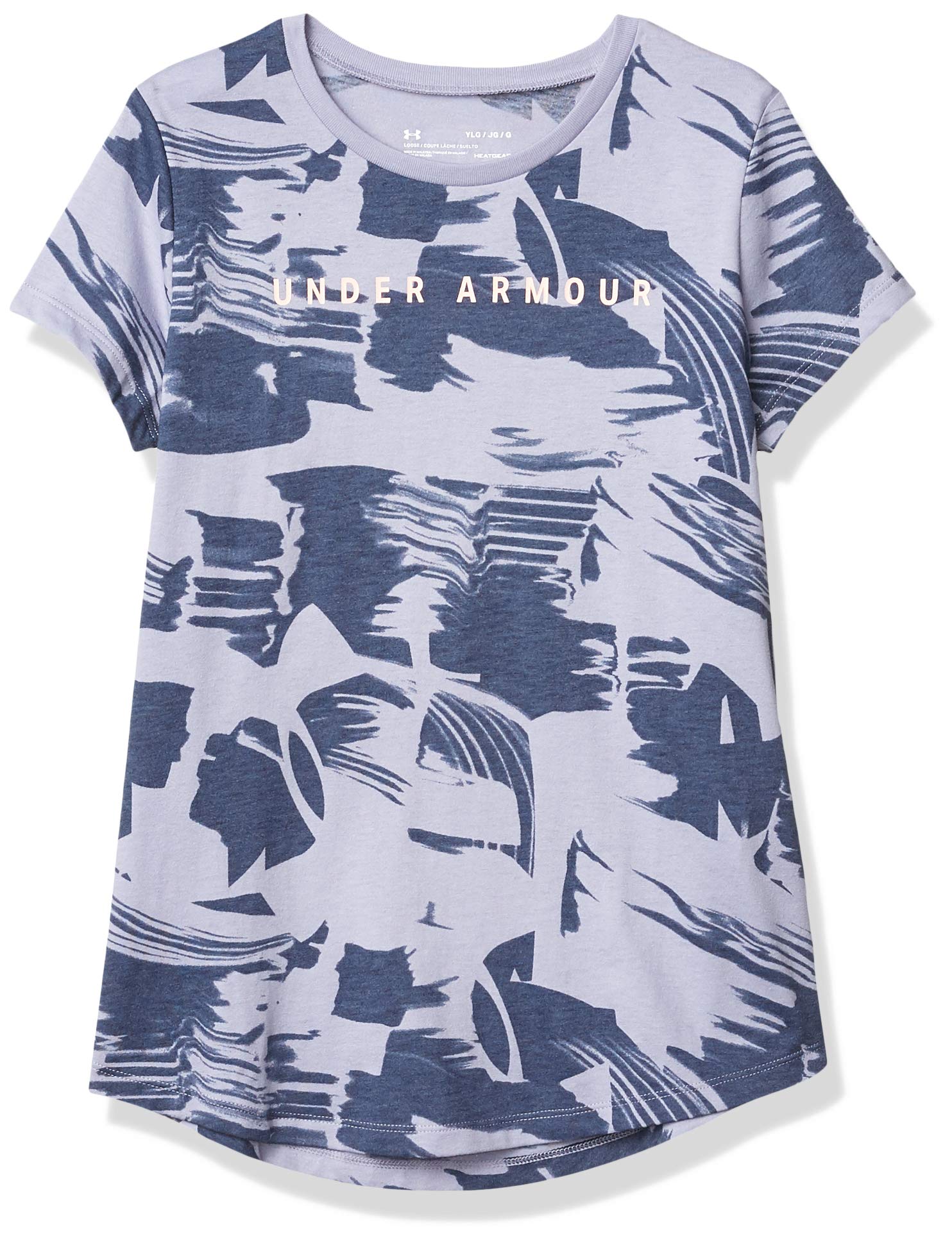 Under Armour Allover Print Graphic T-shirt, Purple Dusk (555)/Peach Frost, Youth Small