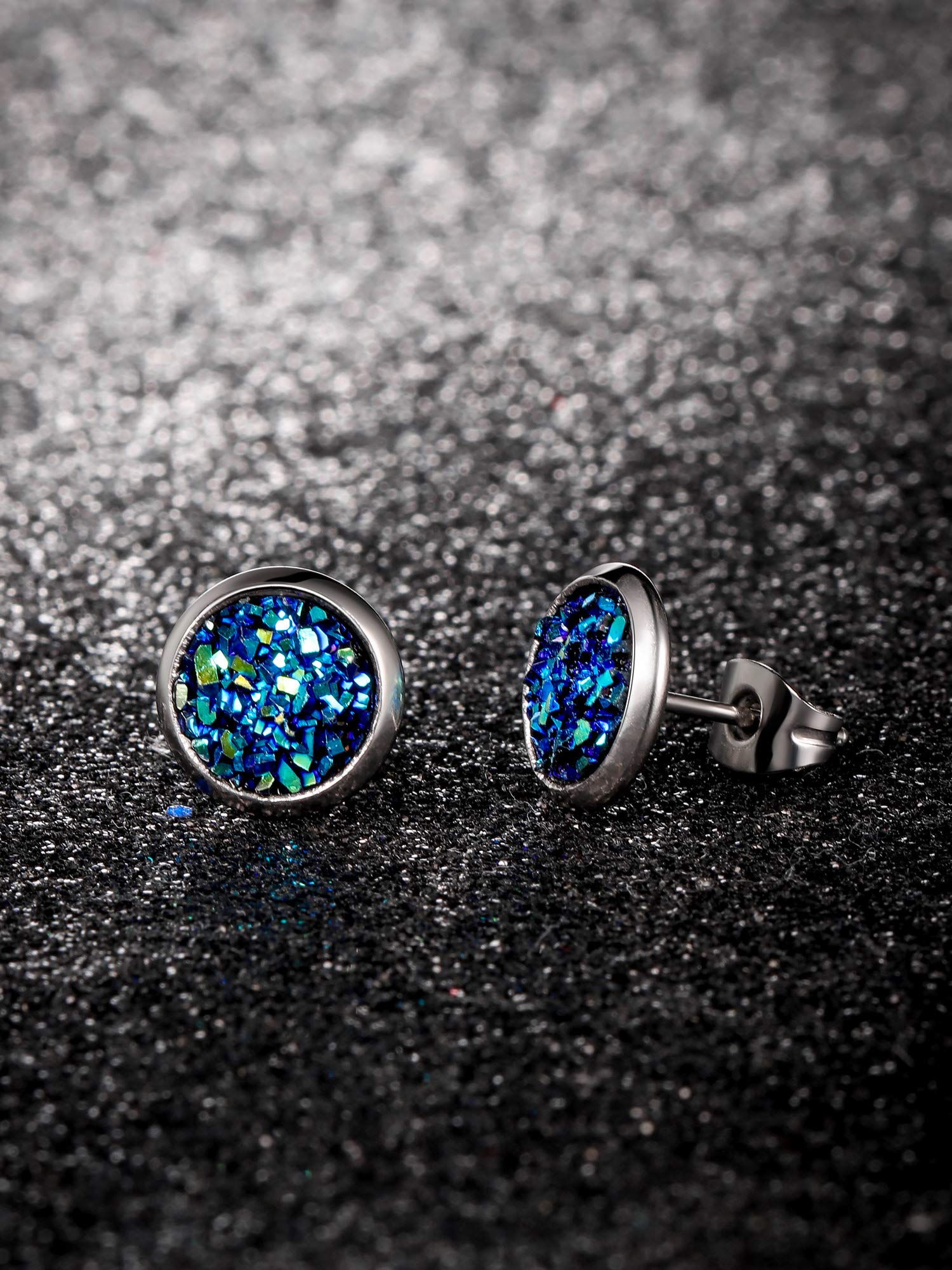 Yaomiao 20 Pairs Round Stud Earrings Stainless Steel Druzy Stud Earrings Set Anti Sensitive Fits Women Men Birthday Gift(8 mm)