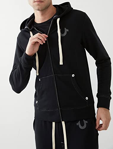 True Religion Men's Buddha Logo Zip Hoodie Sweatshirt, Black, L