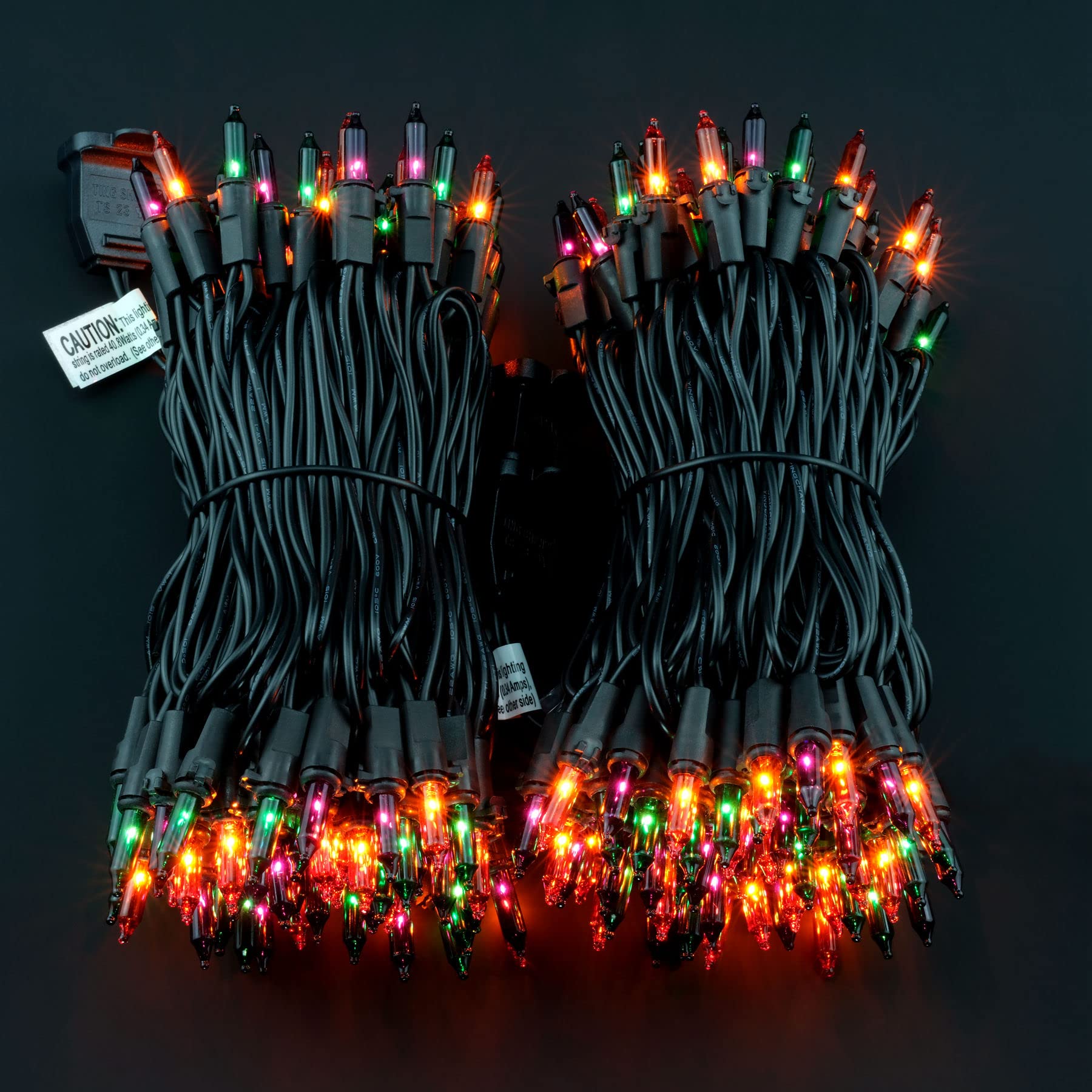 YULETIME Orange Green & Purple Halloween Lights with Black Wire, 66 Feet 200 Count UL Certified Christmas String Lights, Pack of 2 Sets 33 Ft 100 Count Mini Lights Set (Orange, Green & Purple)
