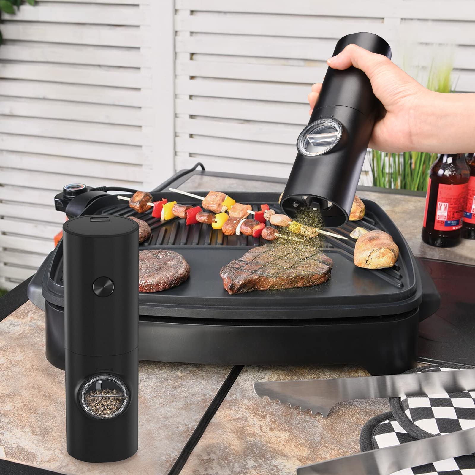 SVAVO Electric Pepper Grinder, Battery Operated Salt Grinder, Automatic Pepper Mill with LED Light, Adjustable Coarseness One-hand Control, Black Peppercorn Grinder Refillable, Battery Not Included