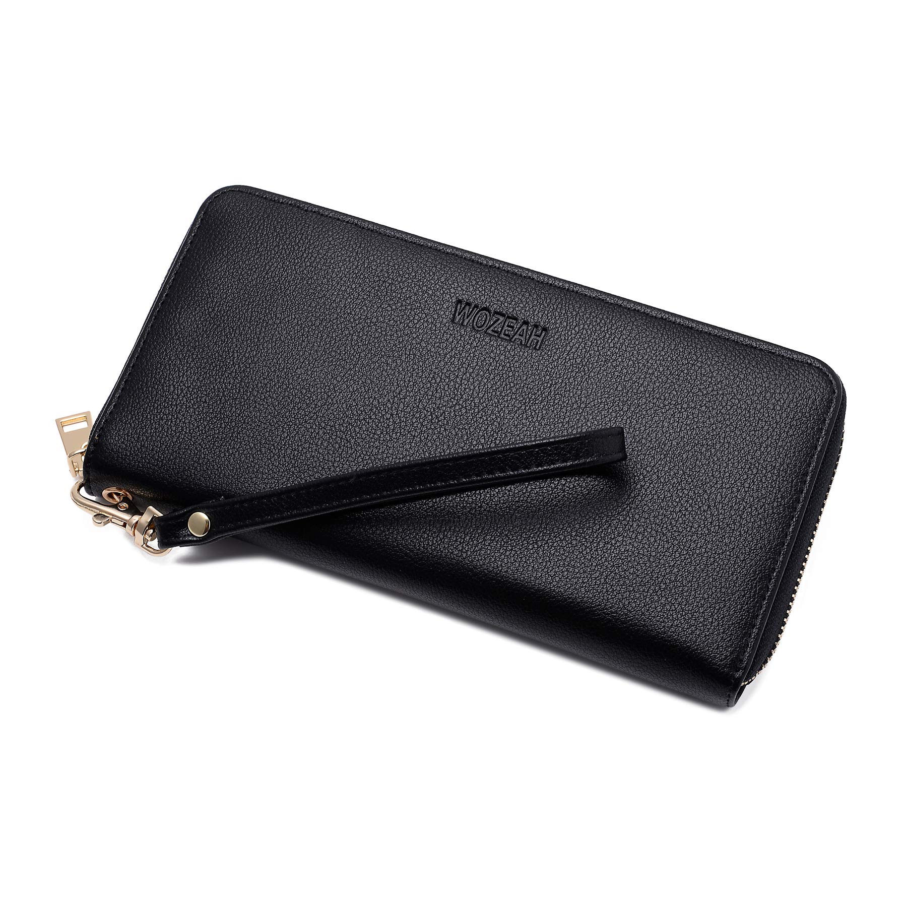 WOZEAH Women's RFID Blocking PU Leather Zip Around Wallet Clutch Large Travel Purse (A blue)