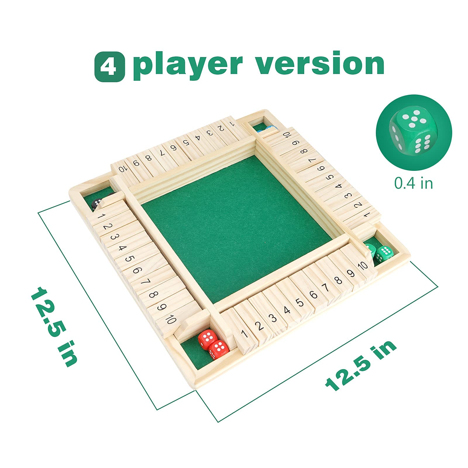 Win SPORTS Shut The Box Dice Game,Wooden Board Table Math Game for 1-4 Players,Classic Family Game with 12 Dices for Kids Adults Pub Classroom or Home(12 Inches)