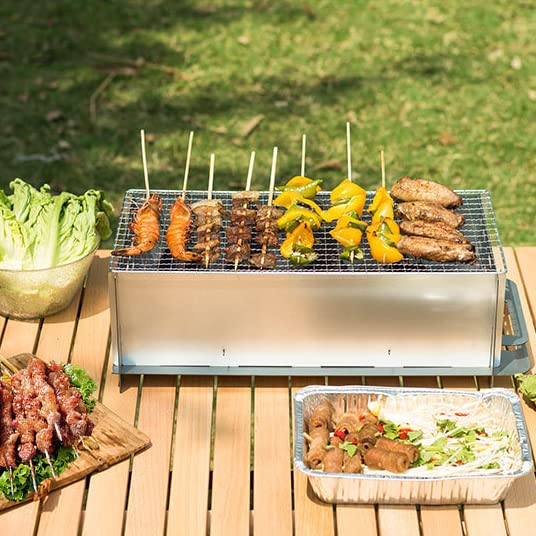 Portable Charcoal Grills Mini Foldable BBQ Barbecue Grill Space-saving for Barbecue Camping, Travel, Garden, Outdoor,33cmx19.5cm