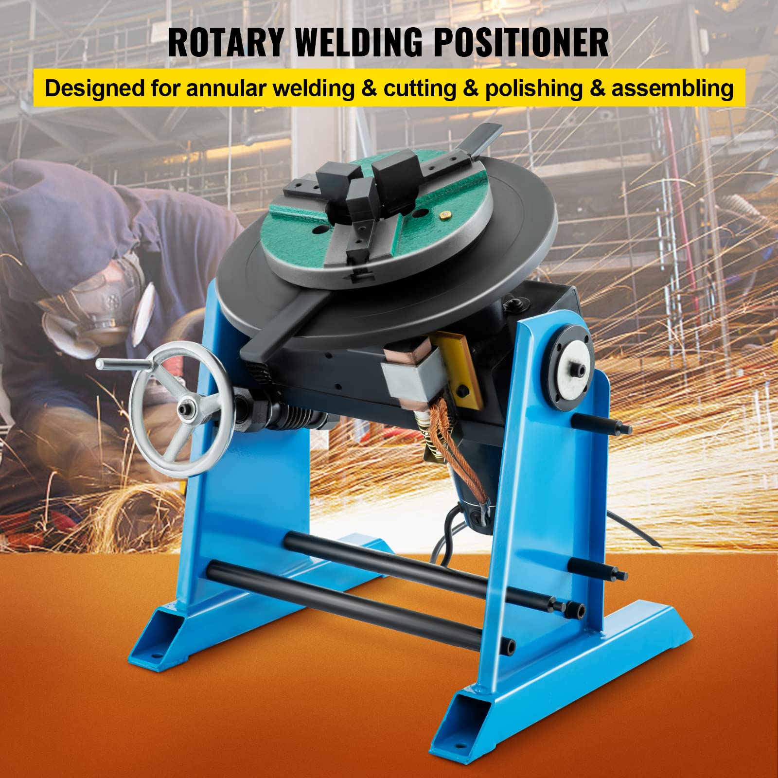 VEVOR Rotary Welding Positioner 30KG Welder Turntable Table 0-90º Positioning Turntable 1-15 RPM Welder Positioning Machine w/ 310mm 3-Jaw Lathe Chuck 110V for Cutting, Grinding, Assembly and Testing