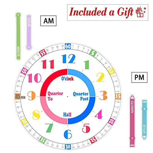 Telling Time Teaching Wall Clock, Silent Movement, Educational Wall Clock, Makes Kids Learning Time Faster and Fun. Its Perfect for Parents and Teachers, Decorate Kids Bedroom or Classroom,Black