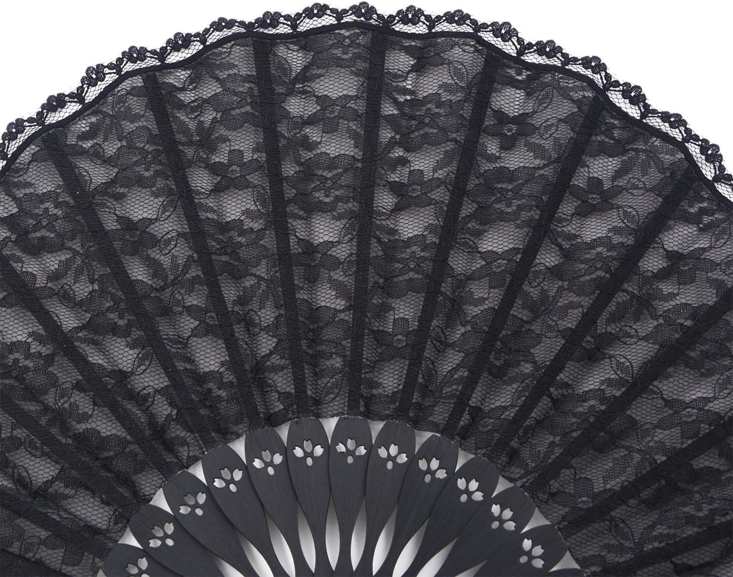 Womens Multi Color Handmade Cotton Lace Folding Hand Fan (Black-A) (Black-a)