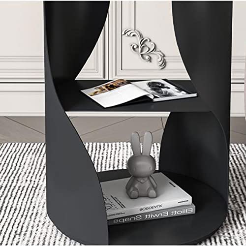 Sofa Side Table Couch Table Metal End Table with Sintered Stone Tabletop, Round Modern Side Table with Storage Shelves Table, 3 Tier Drum End Table Coffee Table for Living Room Bedroom End Tabl
