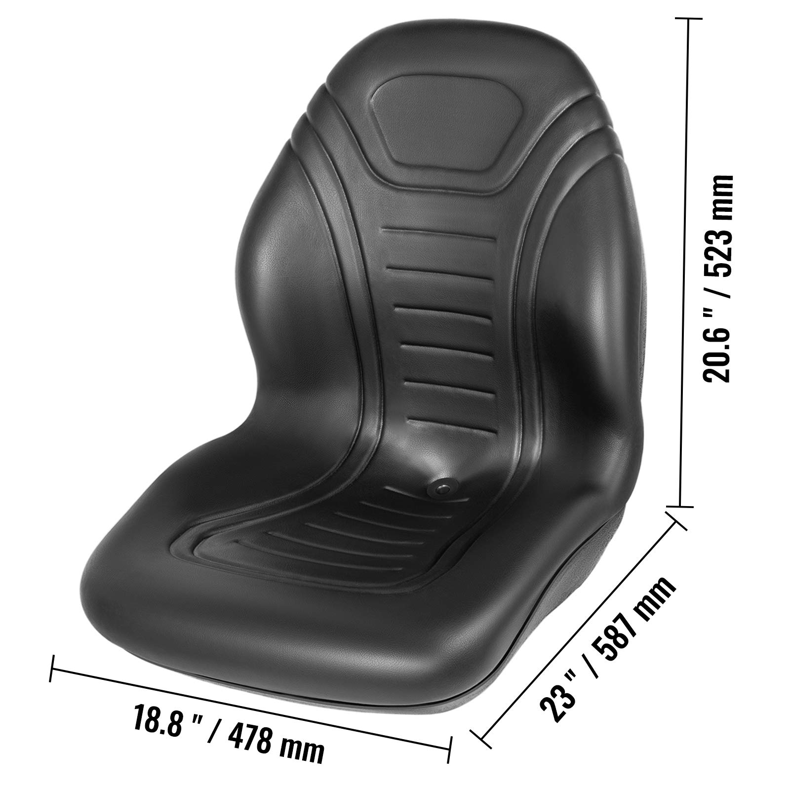 VEVOR Universal Tractor Seat Replacement, Compact High Back Mower Seat, Grey Vinyl Forklift Seat, Central Drain Hole Skid Steer Seat with Mounting Bolt Patterns of 8" x 11.5" & 11.25" x 11.5"