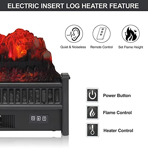 Winado 23" Electric Fireplace Insert Log Heater, Portable Fireplace with Realistic Ember Bed, Overheating Protection, Remote Control, CSA Certified 1400W Black