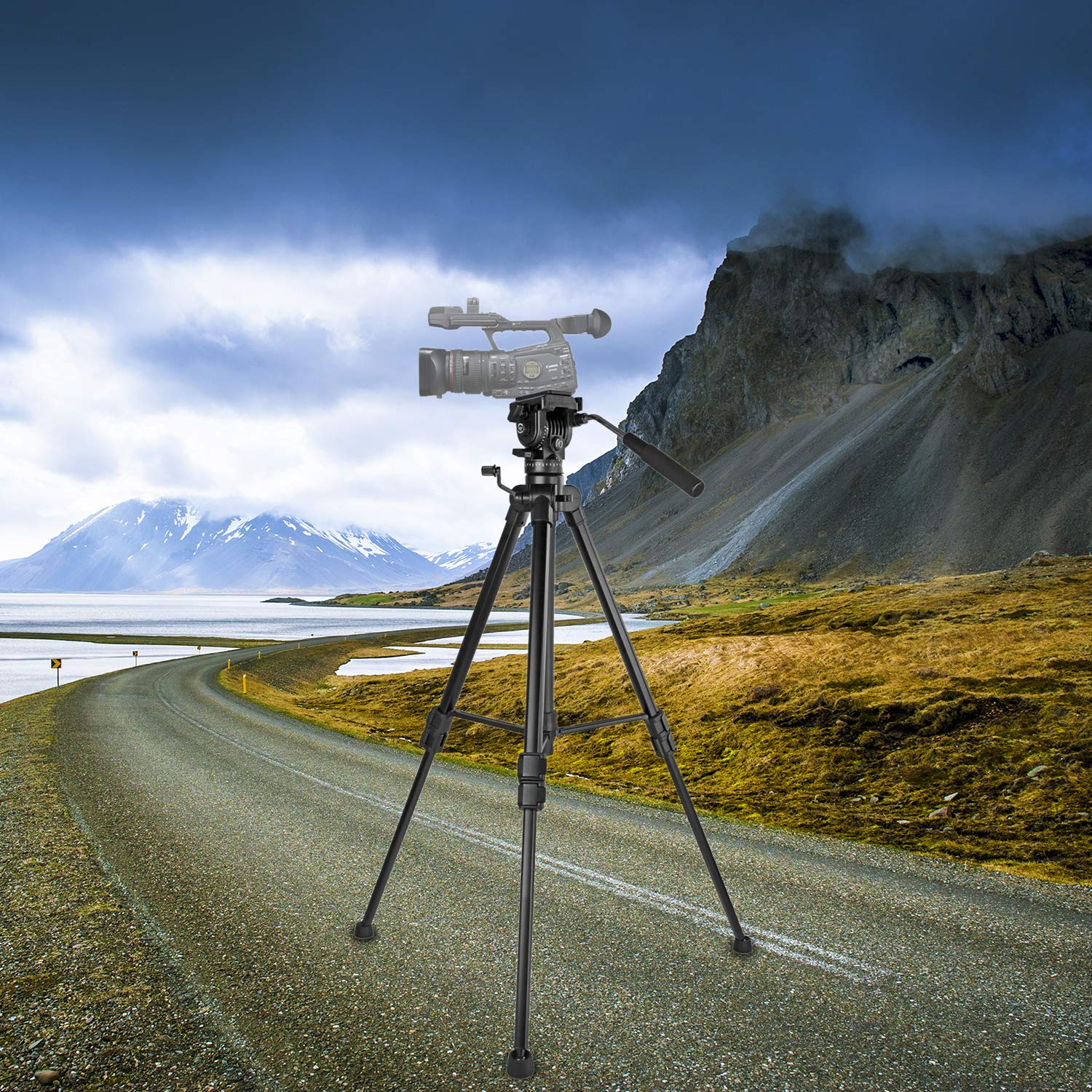Video Tripod with Fluid Head, Kamisafe VT-1500 Heavy Duty Tripod Camera Stand Fluid Head Tripod for Video Camera DSLR Camcorder Nikon Canon Sony with Carry Bag, Extends to 65", Max Load 22 lbs