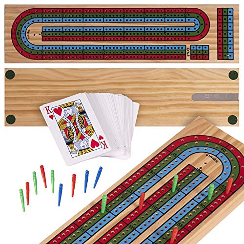 Silly Goose Games Cribbage Board Game; Wooden Travel Game with Cribbage Pegs with Free Deck of Cards