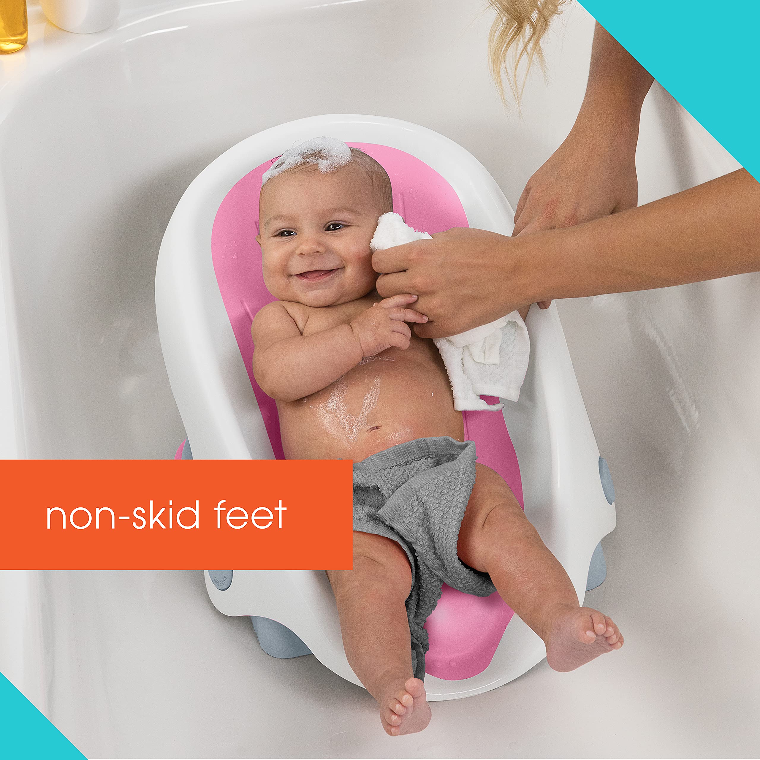 Summer Infant Clean Rinse Baby Bath Seat, Soft Support for Use on the Counter, Sink, or Bathtub, 3 Reclining Positions, Quick-Dry, Use from Birth to Sitting Up - Pink