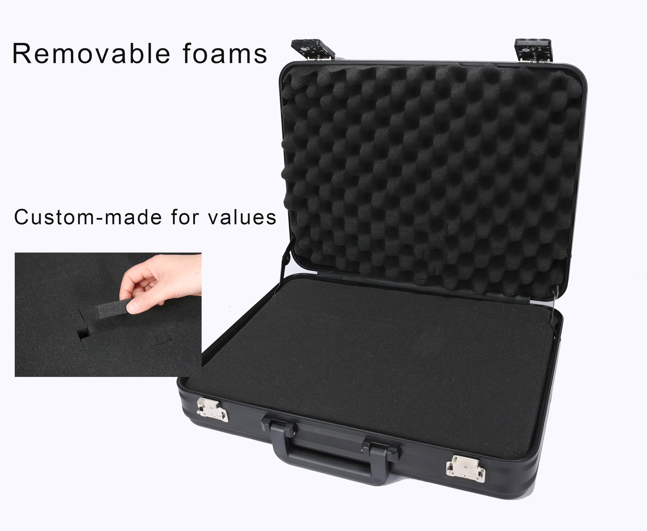 urecimy Large metal briefcase 18.1X13.8X6.1 Inch Aluminum Case Combination Lock Black Suitcase for Valuables UAV/Gun Cases Display Box Super Big Size with Sponge