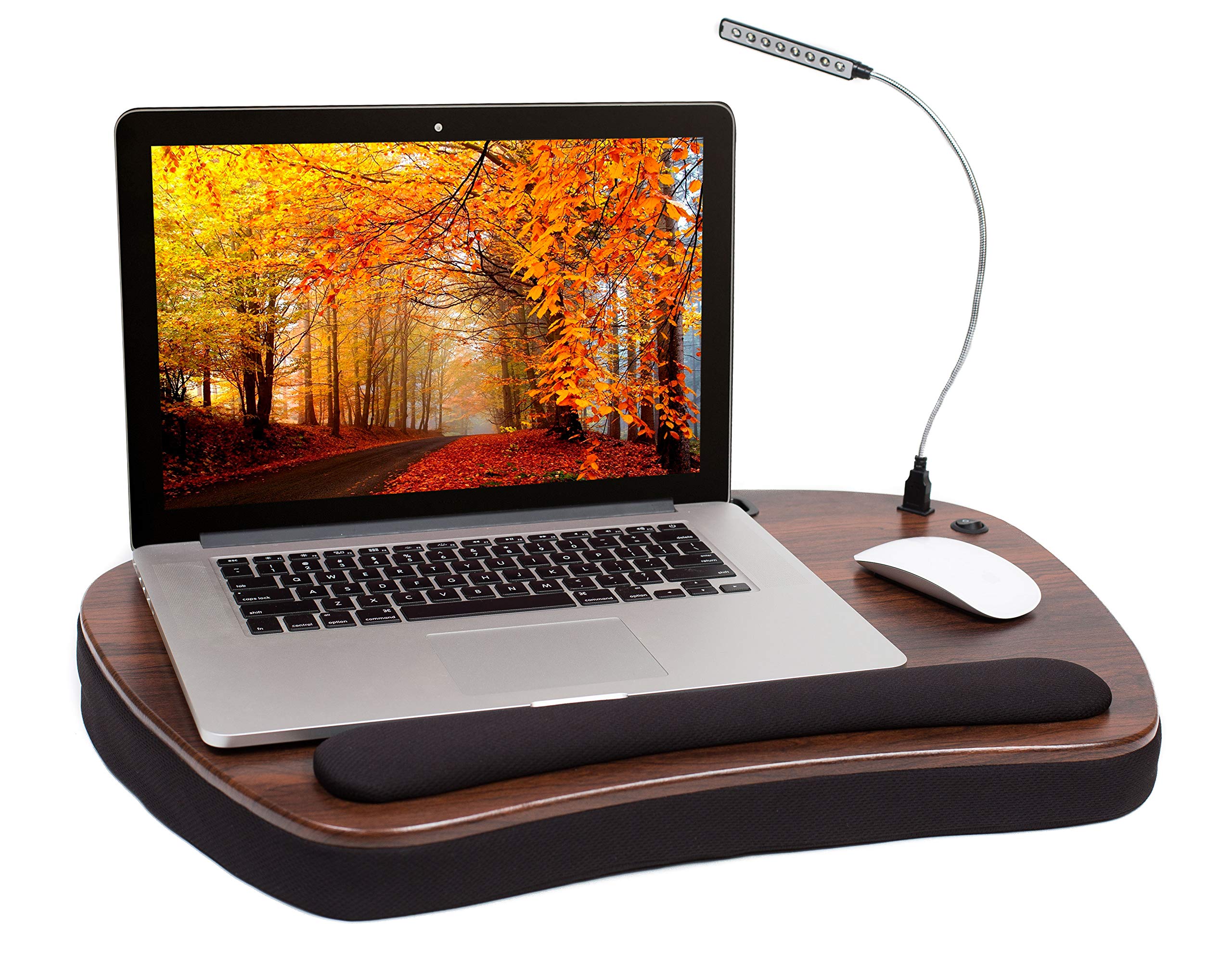 Sofia Sam Oversized Wood Top Memory Foam Lap Desk with Detachable USB Light and Tablet Slot (Black) Supports Laptops Up To 20 Inches