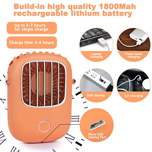 YVMVDV Portable USB Fan, Rechargeable Handsfree Necklace Fan,Mini Rechargeable Handheld Personal Fan for Kids,Women,Men, 3 Speed Adjustable, Battery Operated (Orange)