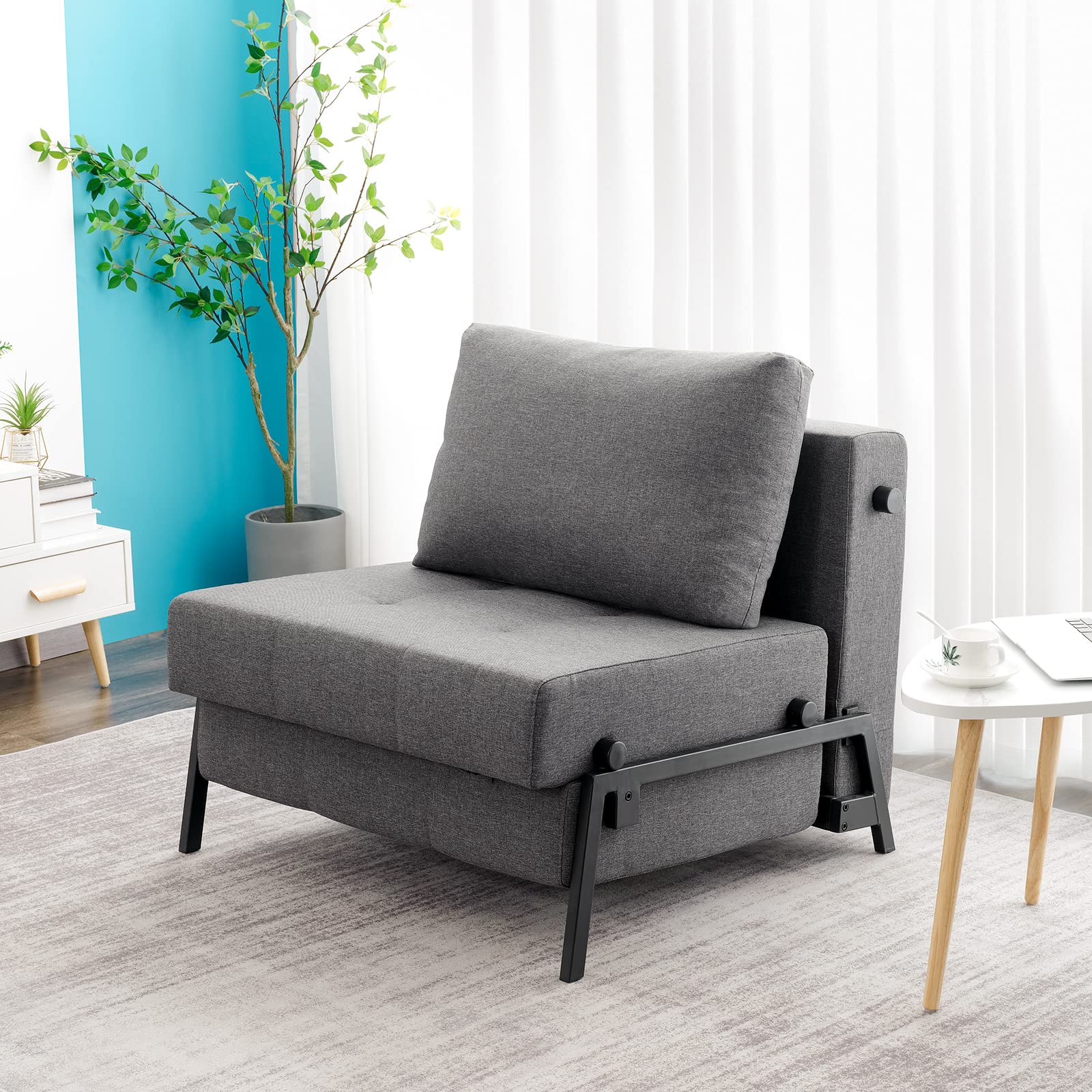 Vonanda Sofa Bed, Convertible Chair Bed Multi-Function Sleeper Chair Modern Breathable Linen Folding Sofa Sleeper with Hidden Legs for Small Room Apartment, Dark Gray