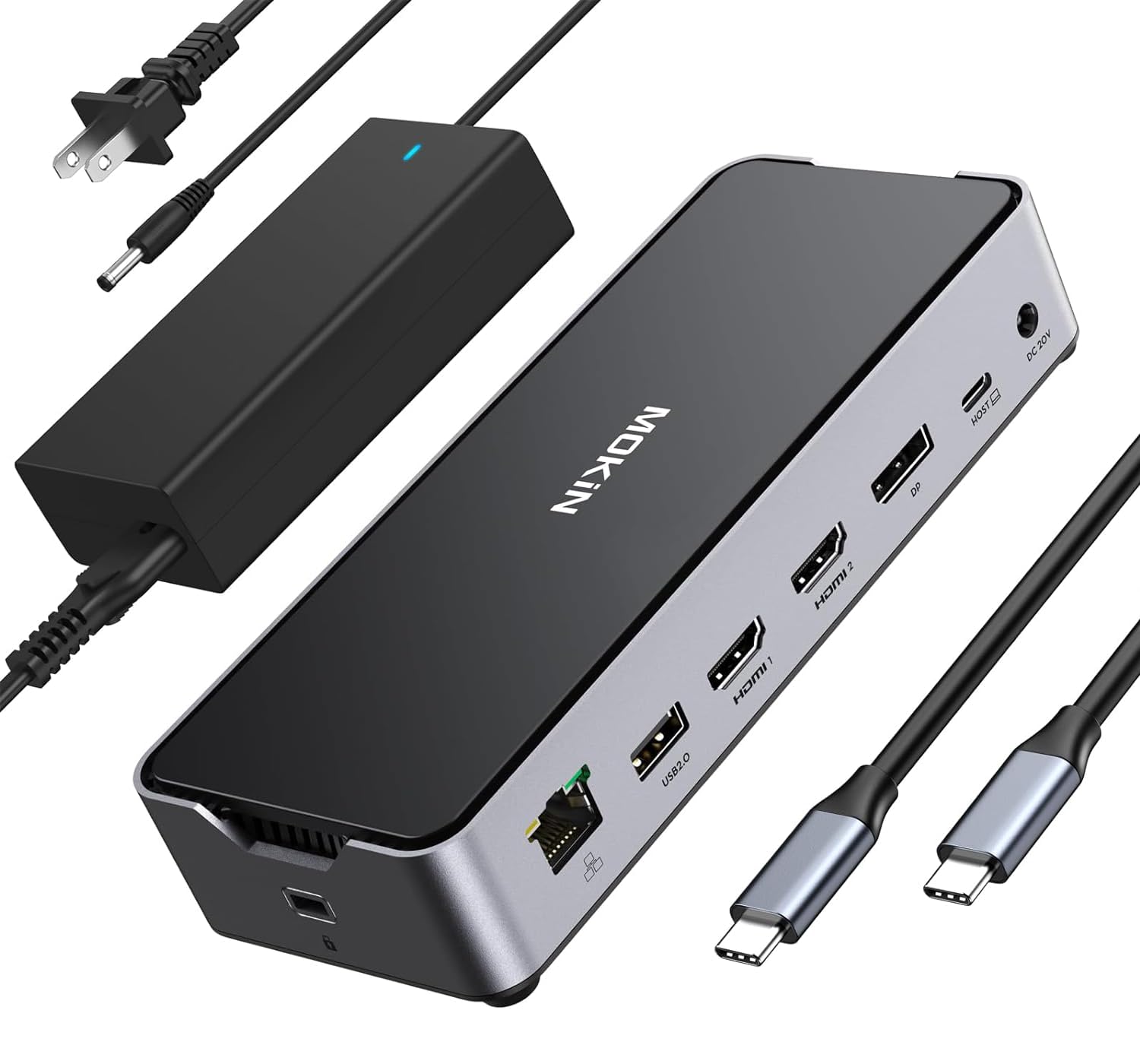 USB C Docking Station 3 Monitors Laptop USB C Dock Dual Monitor with 2 HDMI DisplayPort 4K144Hz,USB A 2.0/3.0,USB C 3.1 10Gbps&30W Output,Ethernet,MicroSD&SD,Audio&Mic,150W DC Power for Dell/Lenovo/HP