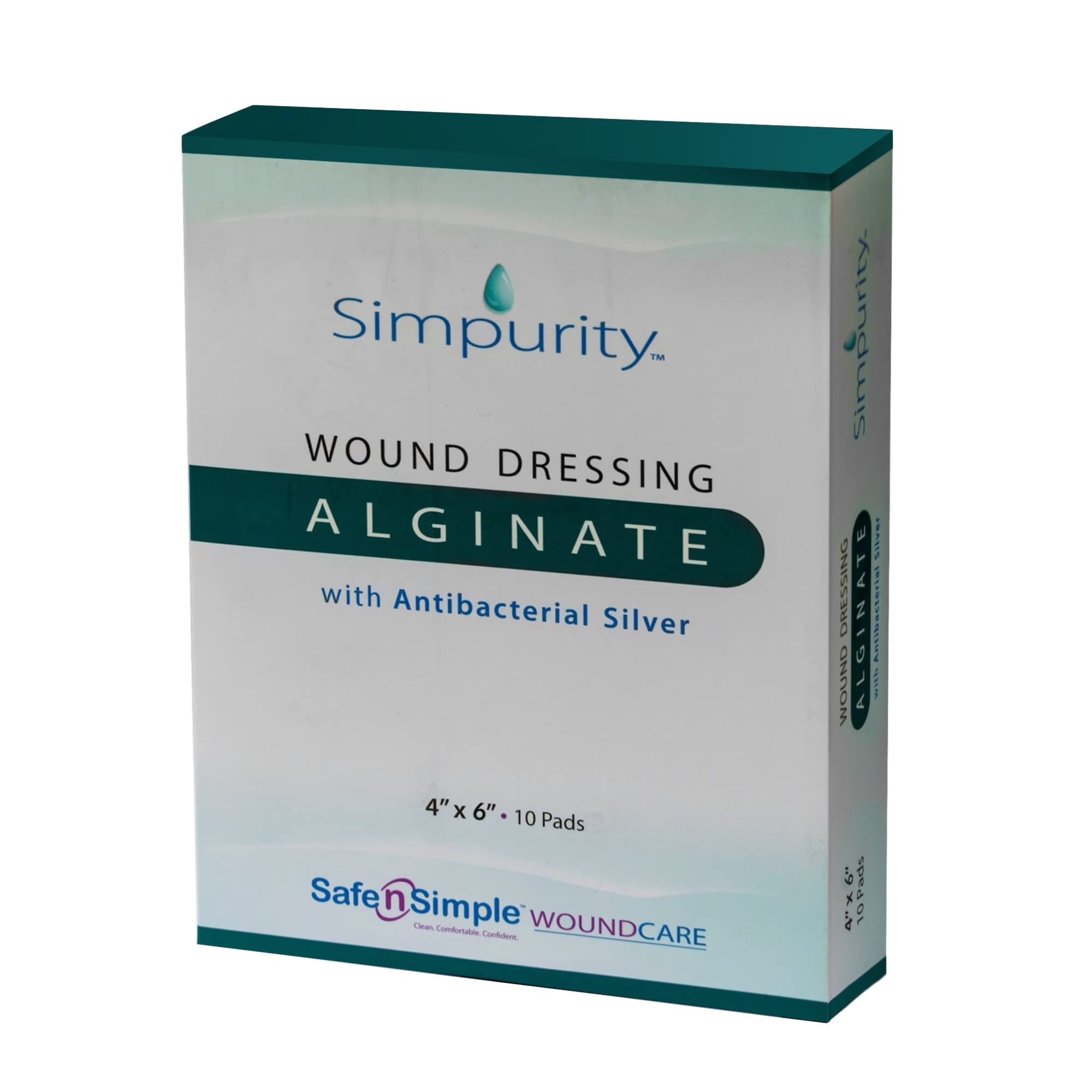 Silver Calcium Alginate Wound Dressing - Simpurity - 4"x 6" Individual Thick Pads - Silver Dressing for Wound Care - Antimicrobial Non-Stick Sterile Calcium Alginate Pads with Silver