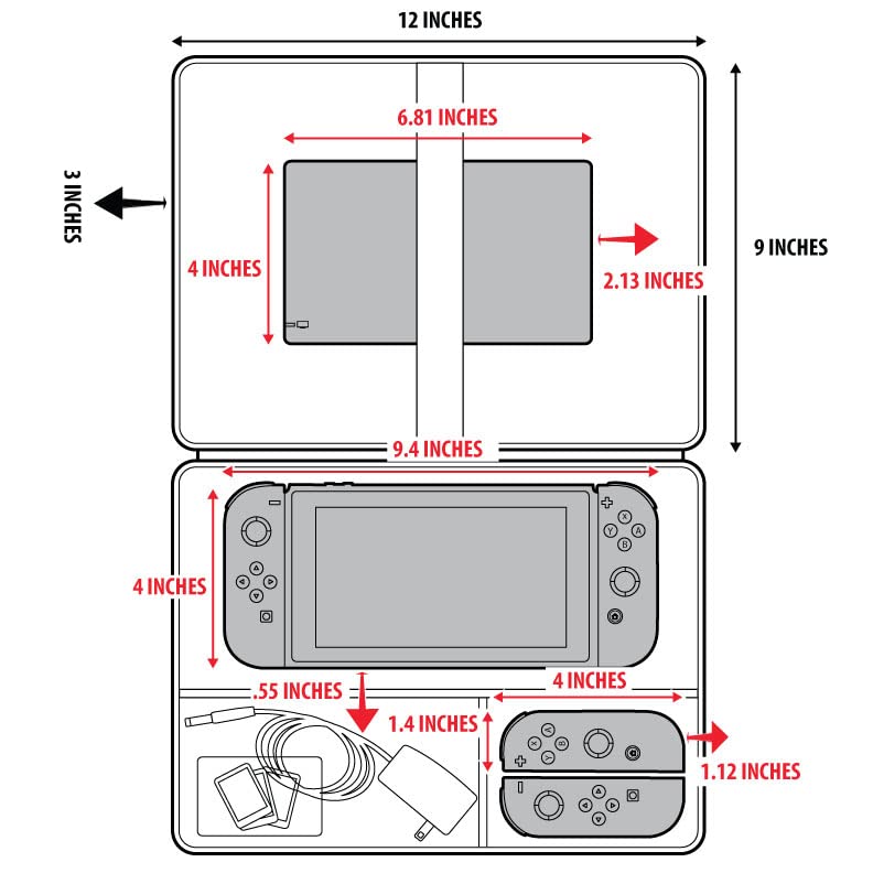 USA GEAR Carrying Case Compatible with Nintendo Switch, Gamecube Controller, Adapter, Pro-Controller, and More Gaming Accessories - Customizable Interior, Shoulder Strap, and Padded Interior - Red