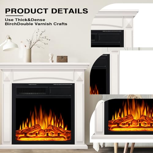 ZAFRO Electric Fireplace Heaters Indoor Use,Realistic Flame with Adjustable Brightness Fireplace,Living Room, Bedroom Fireplace TV Stand,Remote Control,750W/1500W, White