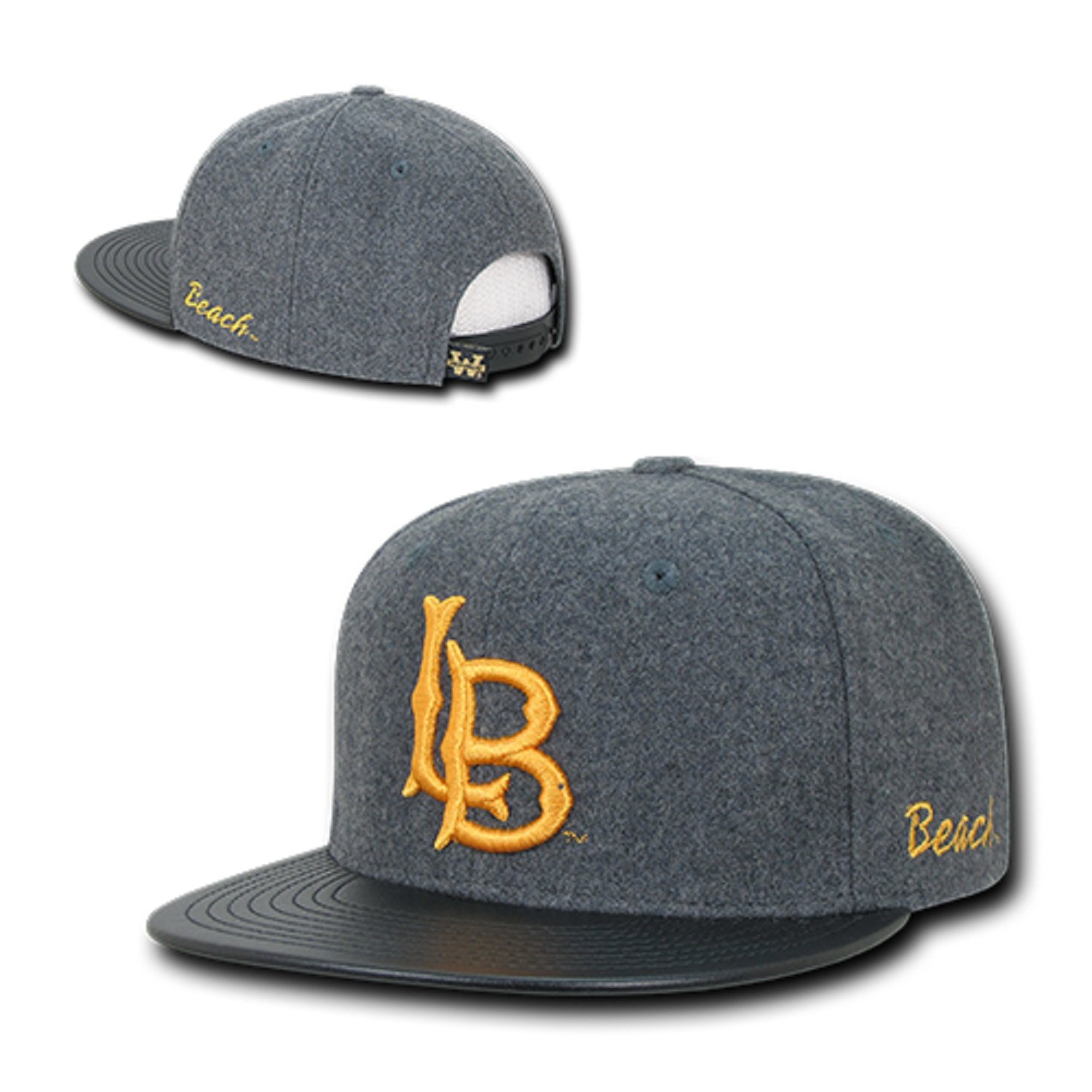 University of Cal State Long Beach CSULB The Beach Melton Wool Vinyl NCAA Retro Flat Bill Officially Licensed Snapback Baseball Cap Hat Dark Gray
