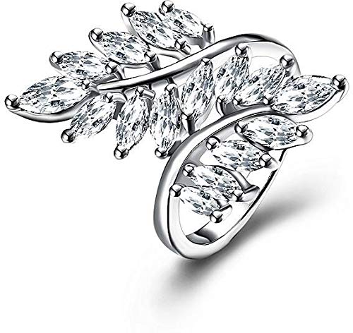 Yellow Chimes Women's Rings Crystal Rings Beauty-in-Leaves Platinum Plated Adjustable Ring Silver