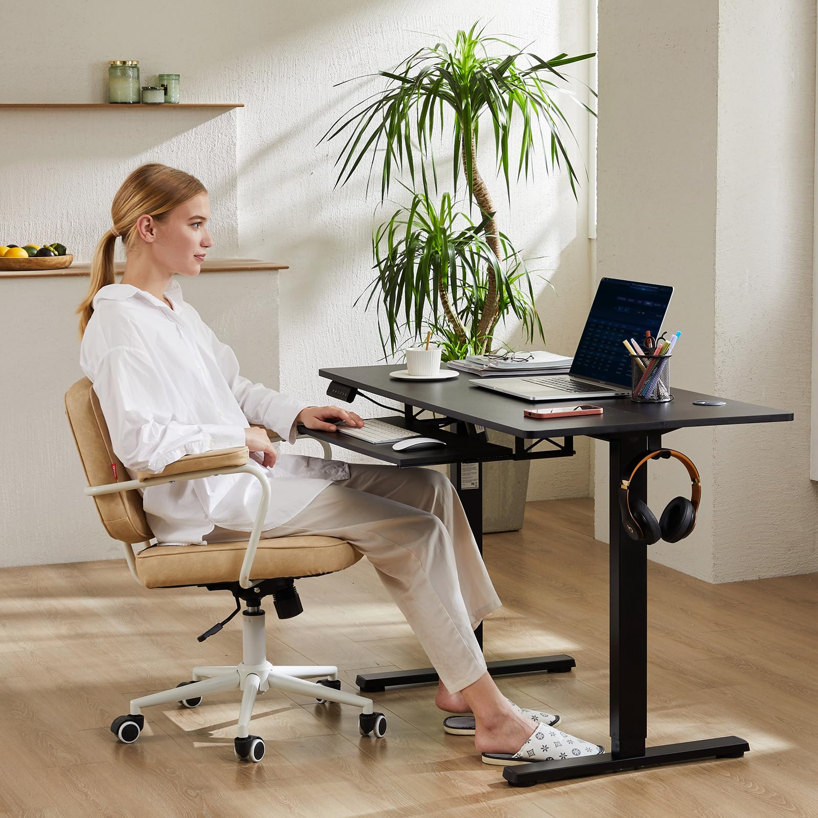 Sweetcrispy Standing Desk with Keyboard Tray, 55 x 24in Adjustable Height Electric Stand Up Desk Standing Computer Desk Home Office Desk Ergonomic Workstation with 3 Memory Controller, Black