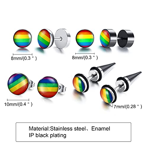 VNOX 4 Pairs Gay Lesbian Pride Rainbow Ear Round Hoop Stud Earring for Gay & Lesbian Pride,Styel 1