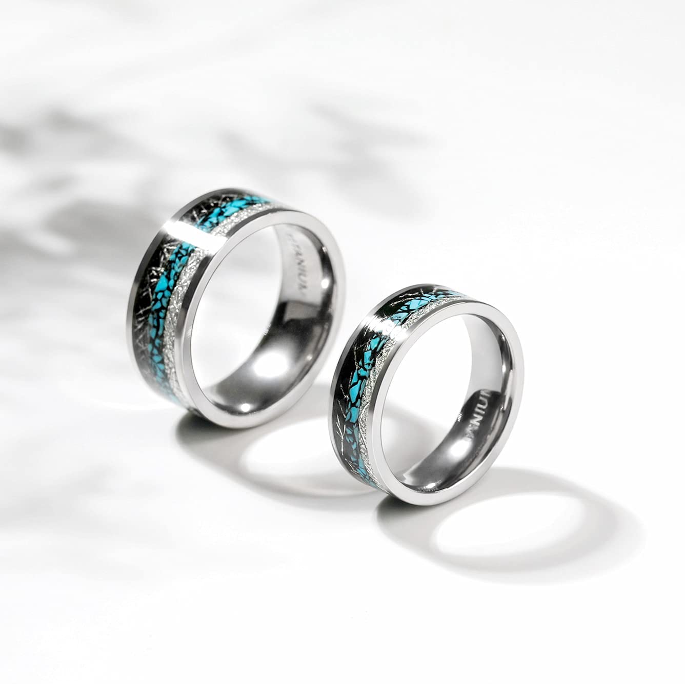 TIGRADE 6mm 8mm Titanium Rings Turquoise Imitated Meteorite Inlaid Wedding Band Size 6-12, 6mm, Size 8