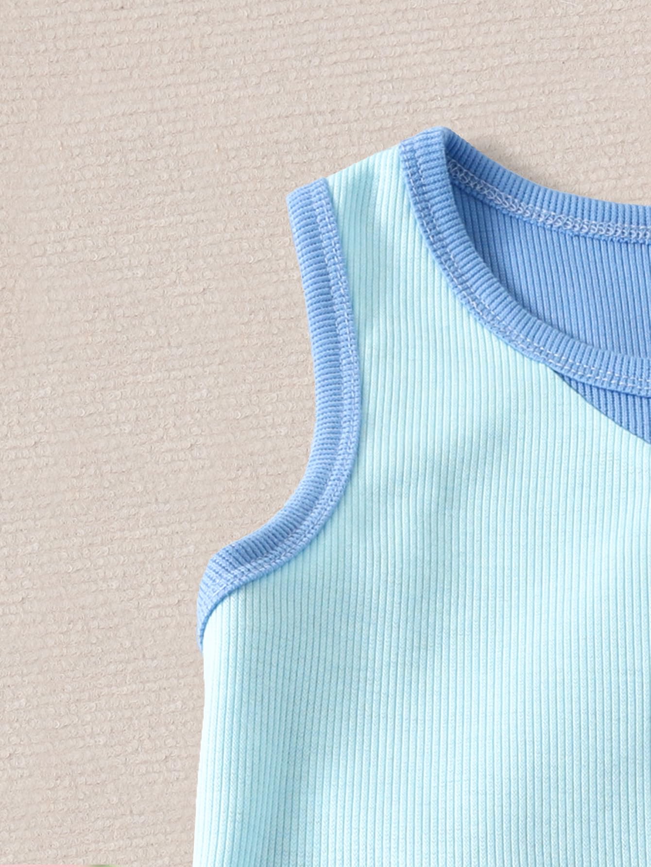 Verdusa Girl's 2 Piece Workout Outfit Colorblock Crop Tank Top and Short Sets Blue 9Y