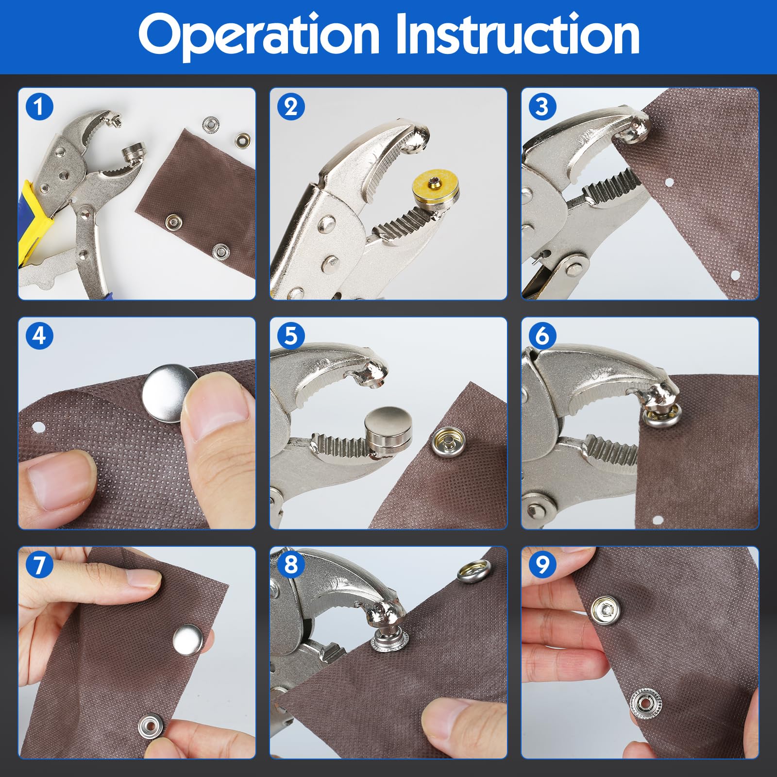 YZS Snap Button Kit Tool【Upgraded 3 Dies】- Heavy Duty Snap Fastener Tool, Includes 10Sets 15mm Metal Snap Buttons, Snap Tool for Replacing or Repairing Snaps on Boat Cover, Canvas, Leather, Fabric