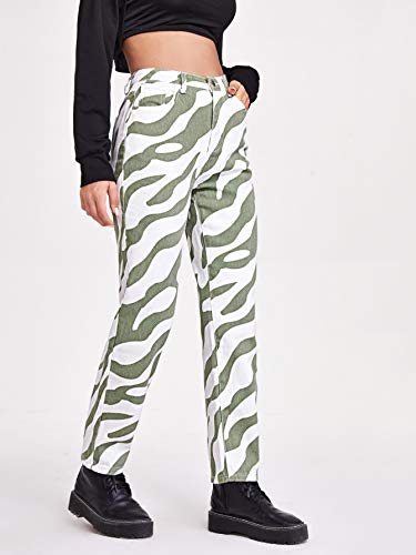 WDIRARA Women's Zebra Print High Waisted Button Jeans Casual Denim Pants Multicolored S