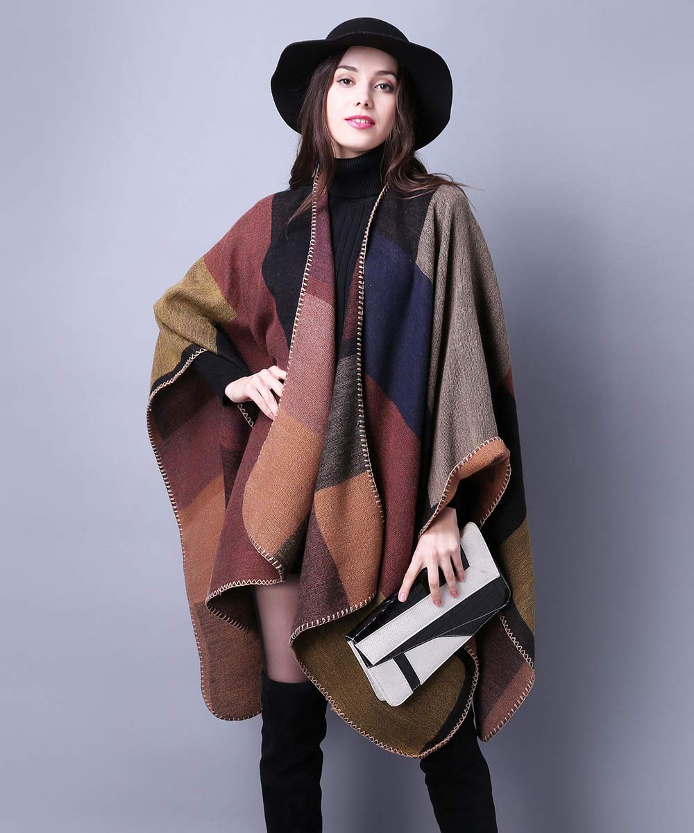 Vocanbomor Women's Shawls and Wraps Open Front Poncho Cape Winter Sweater, A2-Khaki