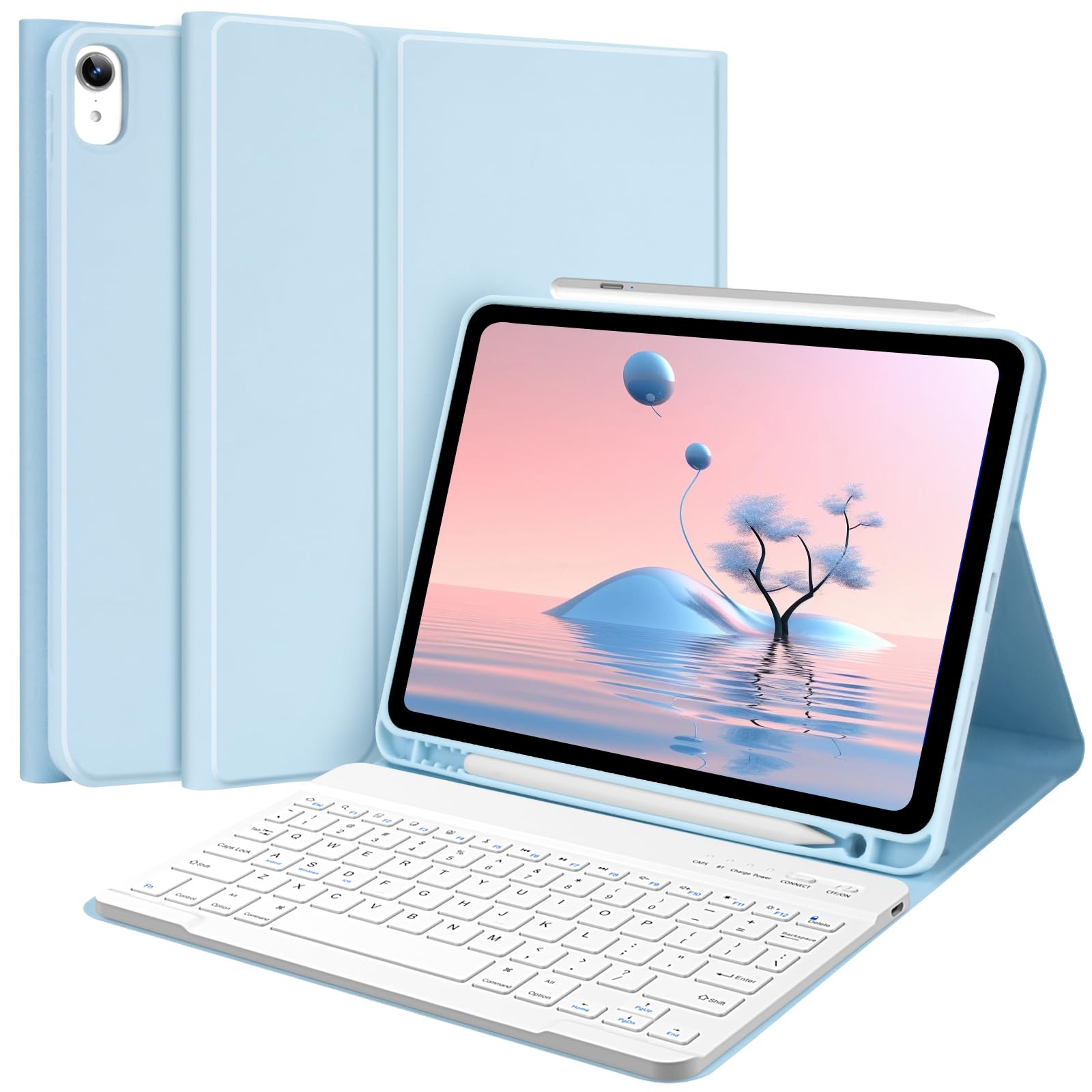 TQQ iPad Air 11-inch (M2) 2024/ iPad Air 5th/4th Generation Case with Keyboard - Rechargeable Bluetooth Keyboard, Pencil Holder, for New iPad Air 11-inch (M2) 2024 /iPad Air 10.9 inch, Blue