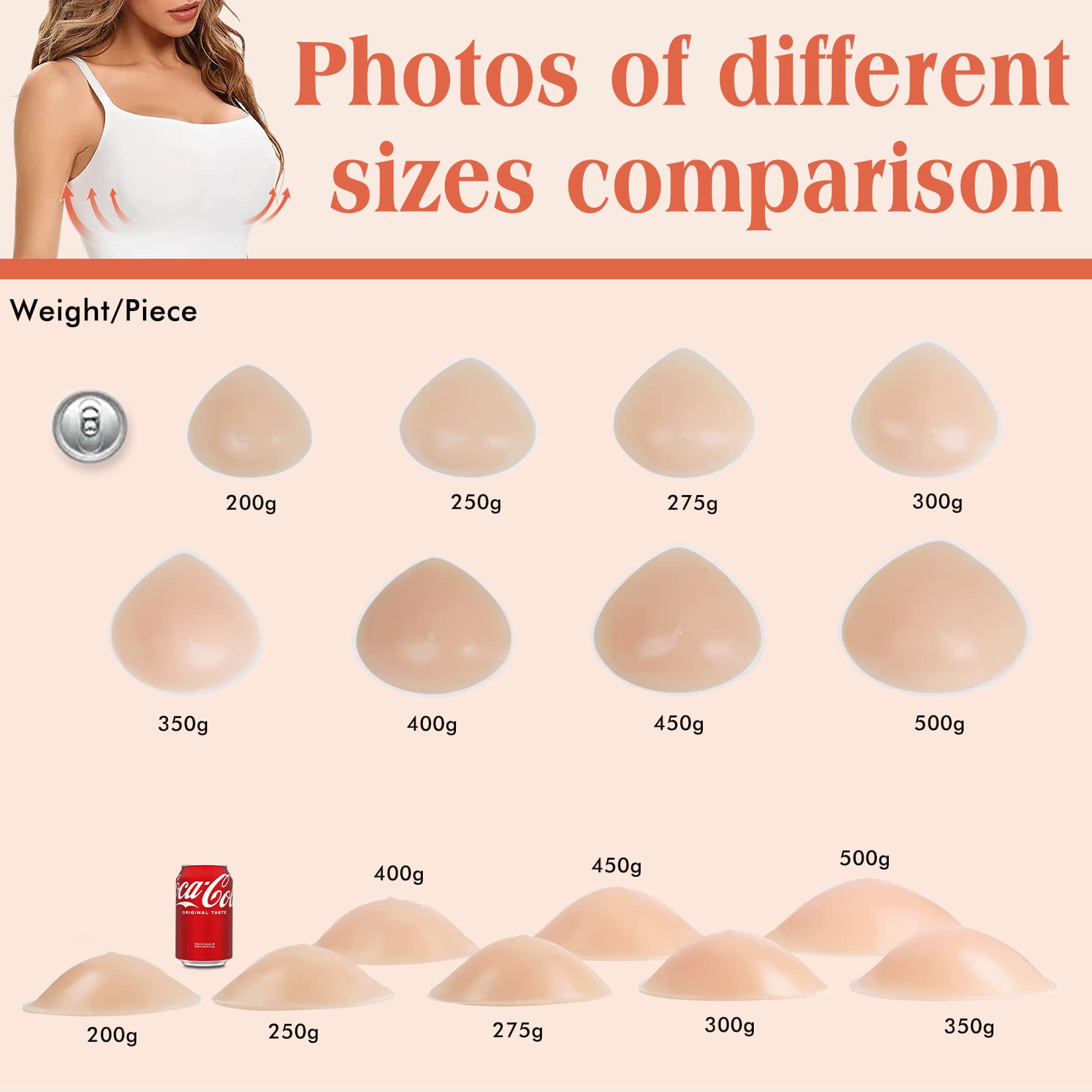 Windsleeping One Piece Triangle Concave Silicone Breast Forms Mastectomy Prosthesis Bra Enhancers for Transgender Cosplay, C Cup (400g/Piece)