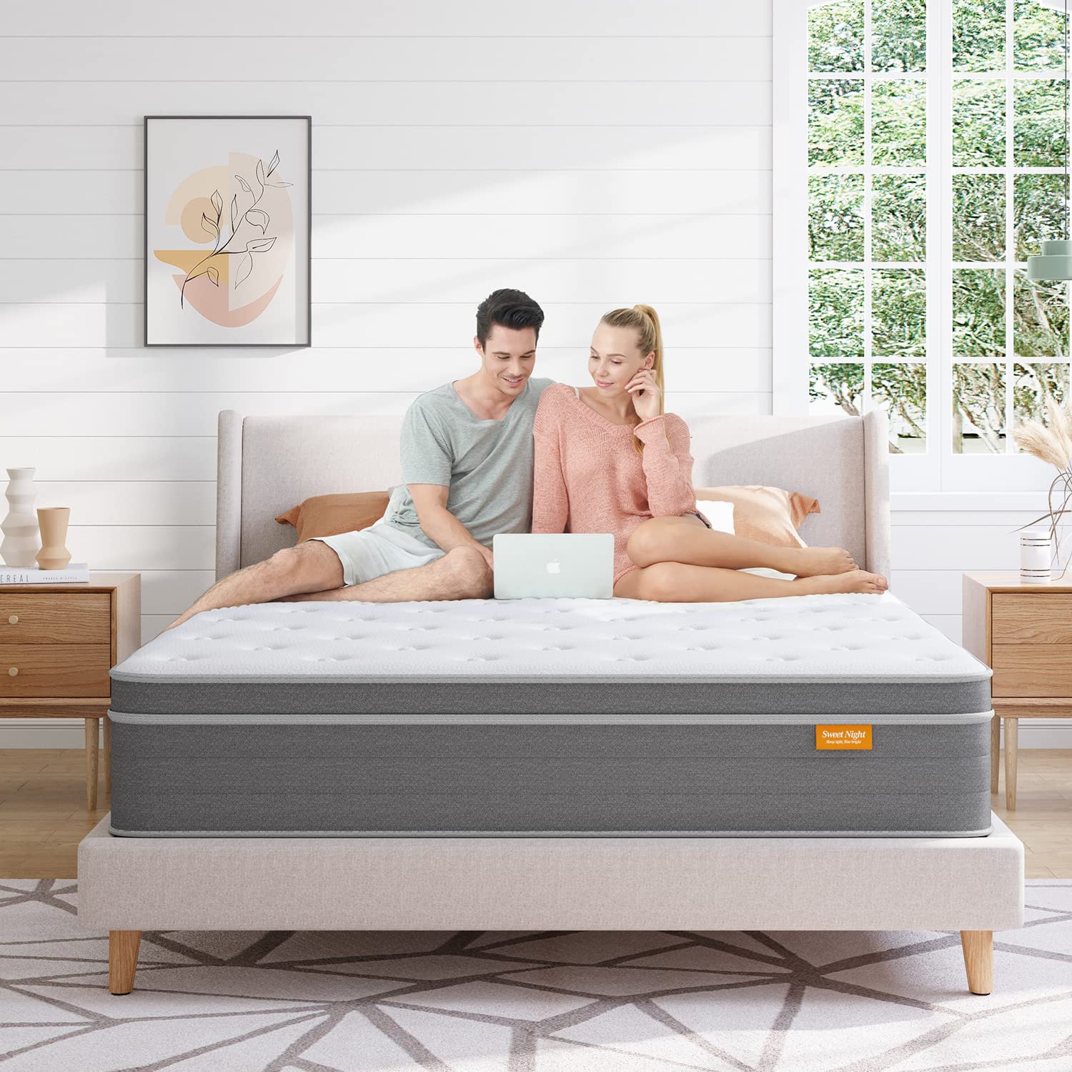 Sweetnight Queen Mattress, 12 Inch Memory Foam and Hybrid Innerspring Mattress for Motion Isolation and Cool Sleep, Mattress Queen, Grey, Island
