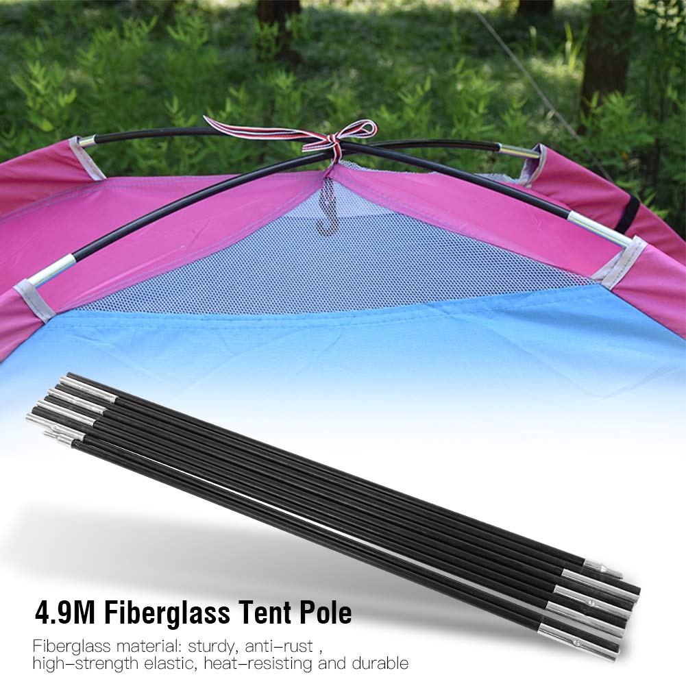 VGEBY Tent Support Rod, 4.9M Fiberglass Camping Tent Pole Bars Outdoor Sunshelter Support Tent Rod Replacement Awning Frames Accessories