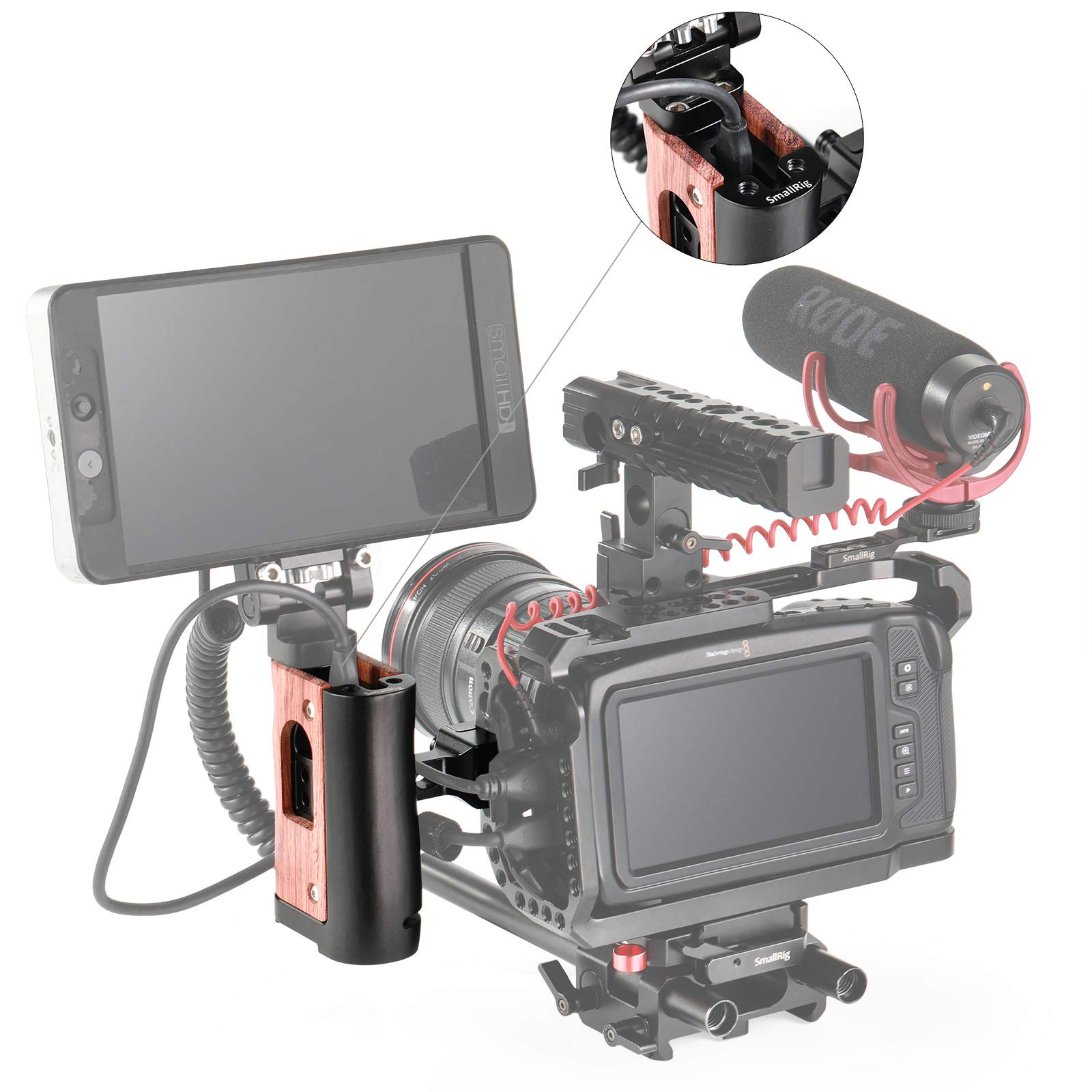 SmallRig NATO Handle Wooden Wood Handgrip for BMPCC 4K & 6K and Z-CAM E2, for Samsung T5 SSD – HSN2270