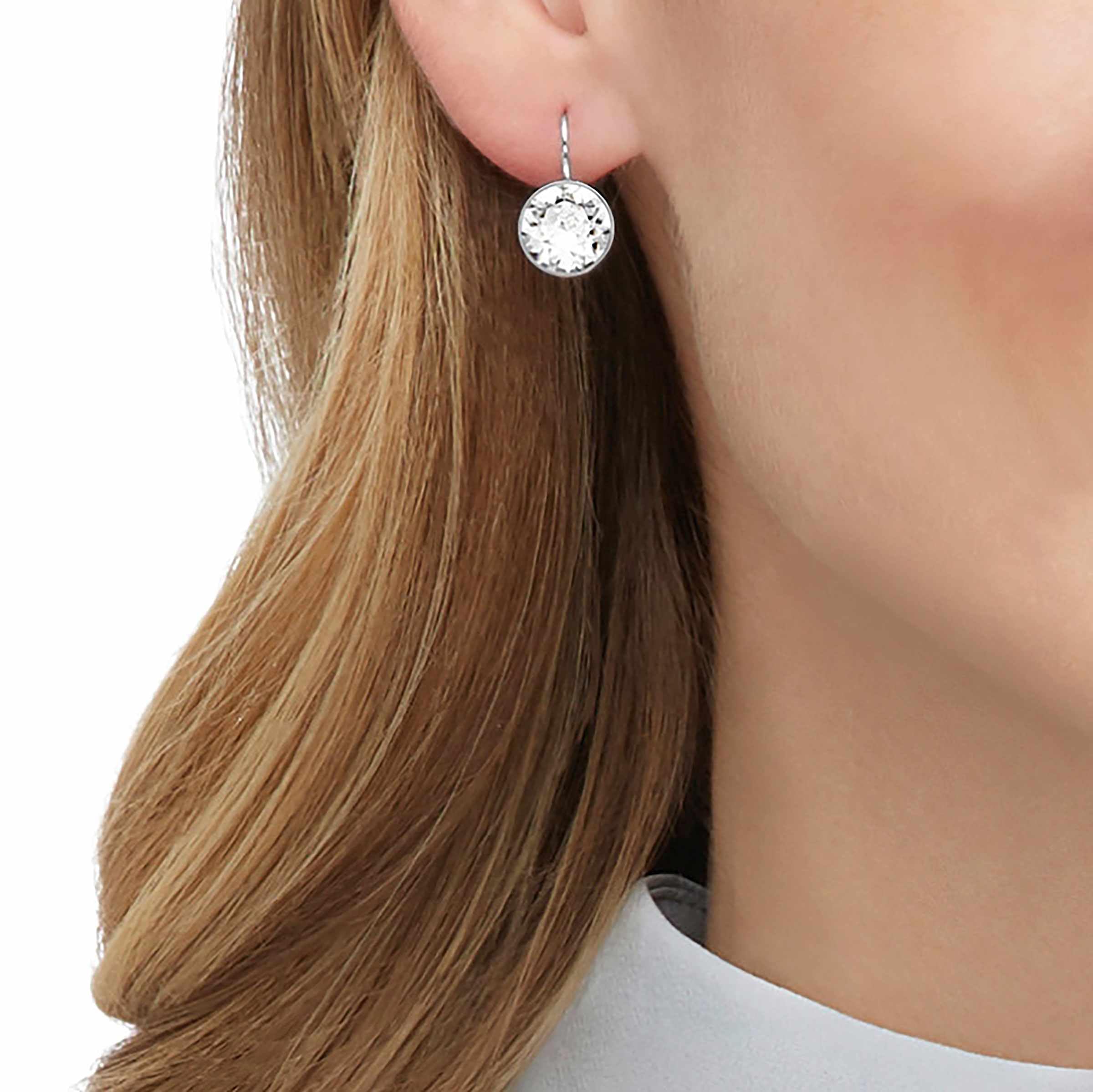 SWAROVSKI Mini Pierced Earrings, Circular Clear Crystals on a Rhodium Finish Setting, Part of the Bella Collection