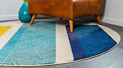 Unique Loom Estrella Collection Colorful, Modern, Graphs, Abstract Area Rug, 6' 0" x 6' 0", Beige/Blue