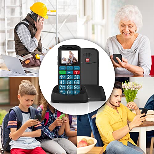 USHINING Seniors Cell Phones Unlocked SOS Button Hearing Aid Compatible 3G T Mobile Cell Phones for Seniors Large Volume 2.4 Inch HD Screen Basic Cell Phones with Charging Dock (Black)