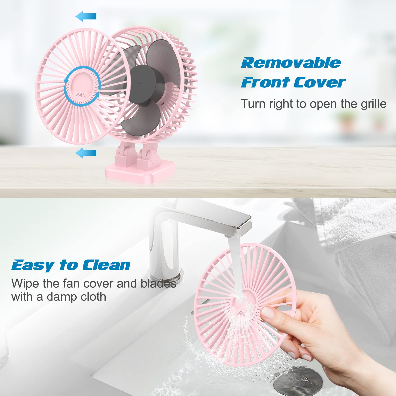 USB Fan for Desk, Mini Desk Fan, 3 speed in Single Button, Rotation Strong Wind Desktop Cooling Fan, Quite Mini Personal Fan for Home Office Table, 5inch (Pink)