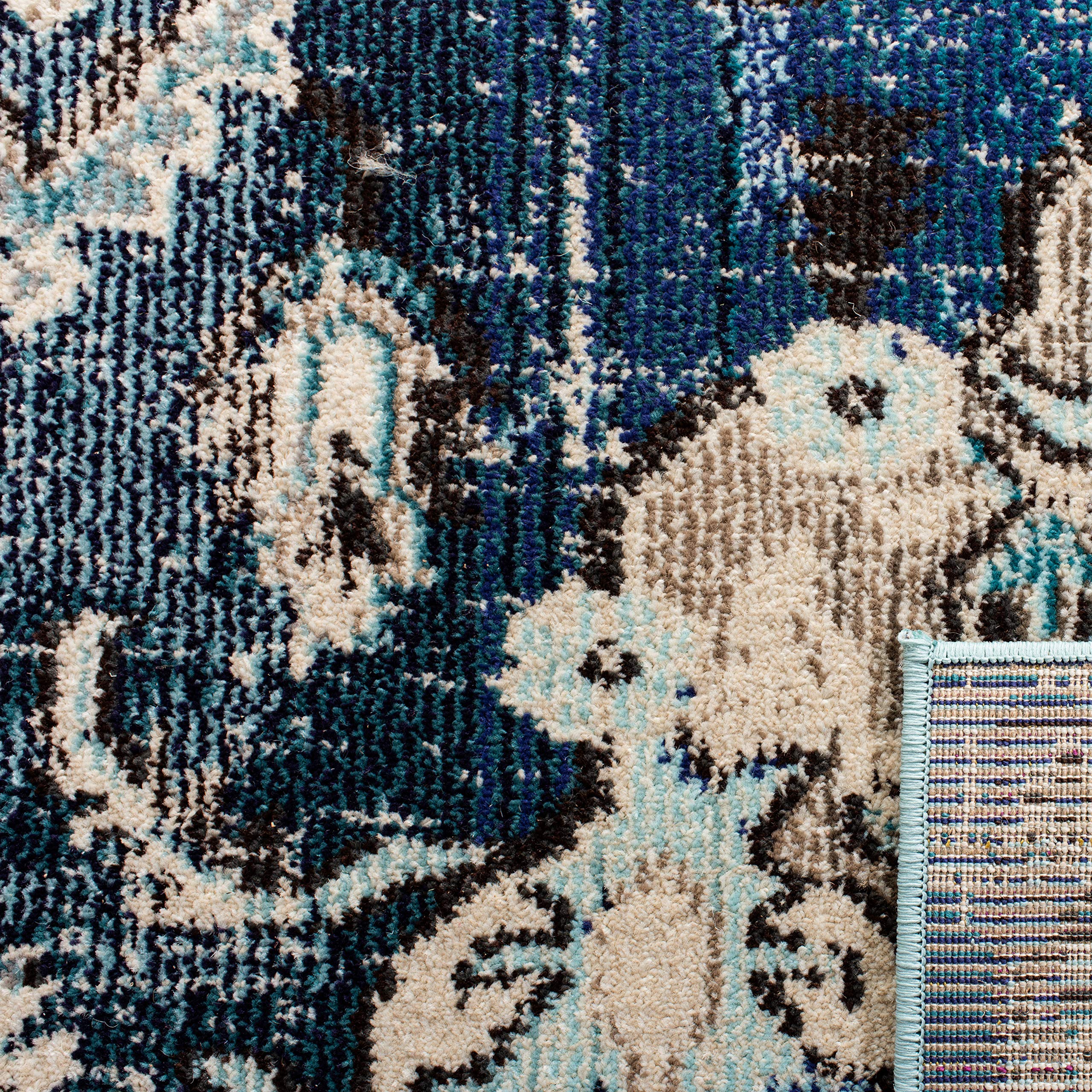 SAFAVIEH Monaco Collection Area Rug - 5'1" x 7'7", Navy & Light Blue, Boho Chic Medallion Distressed Design, Non-Shedding & Easy Care, Ideal for High Traffic Areas in Living Room, Bedroom (MNC243N)