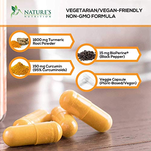 Turmeric Curcumin with BioPerine 95% Standardized Curcuminoids 1950mg - Black Pepper Extract for Max Absorption, Nature's Joint Support Supplement, Herbal Turmeric Pills, Vegan Non-GMO - 180 Capsules