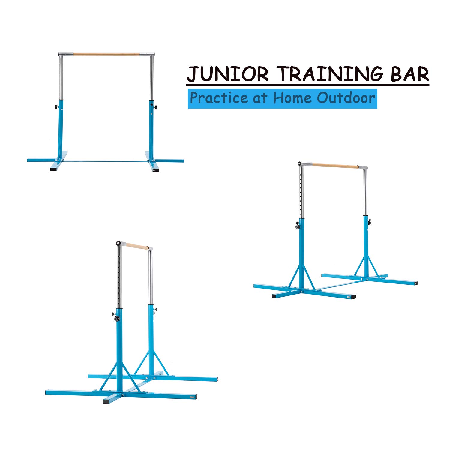 Usexport Blue Adjustable 3' to 5' Horizontal Bar Gymnastics Expandable Junior Training Bar