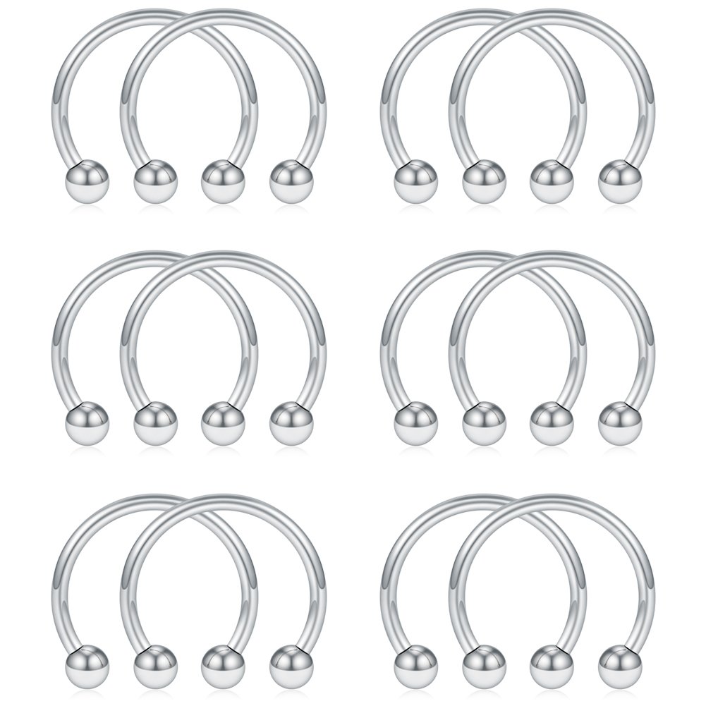 SCERRING 12PCS 316L Stainless Steel 16G Circular Barbells Eyebrow Lip Ear Tragus Horseshoe Hoop Rings with Balls 10mm