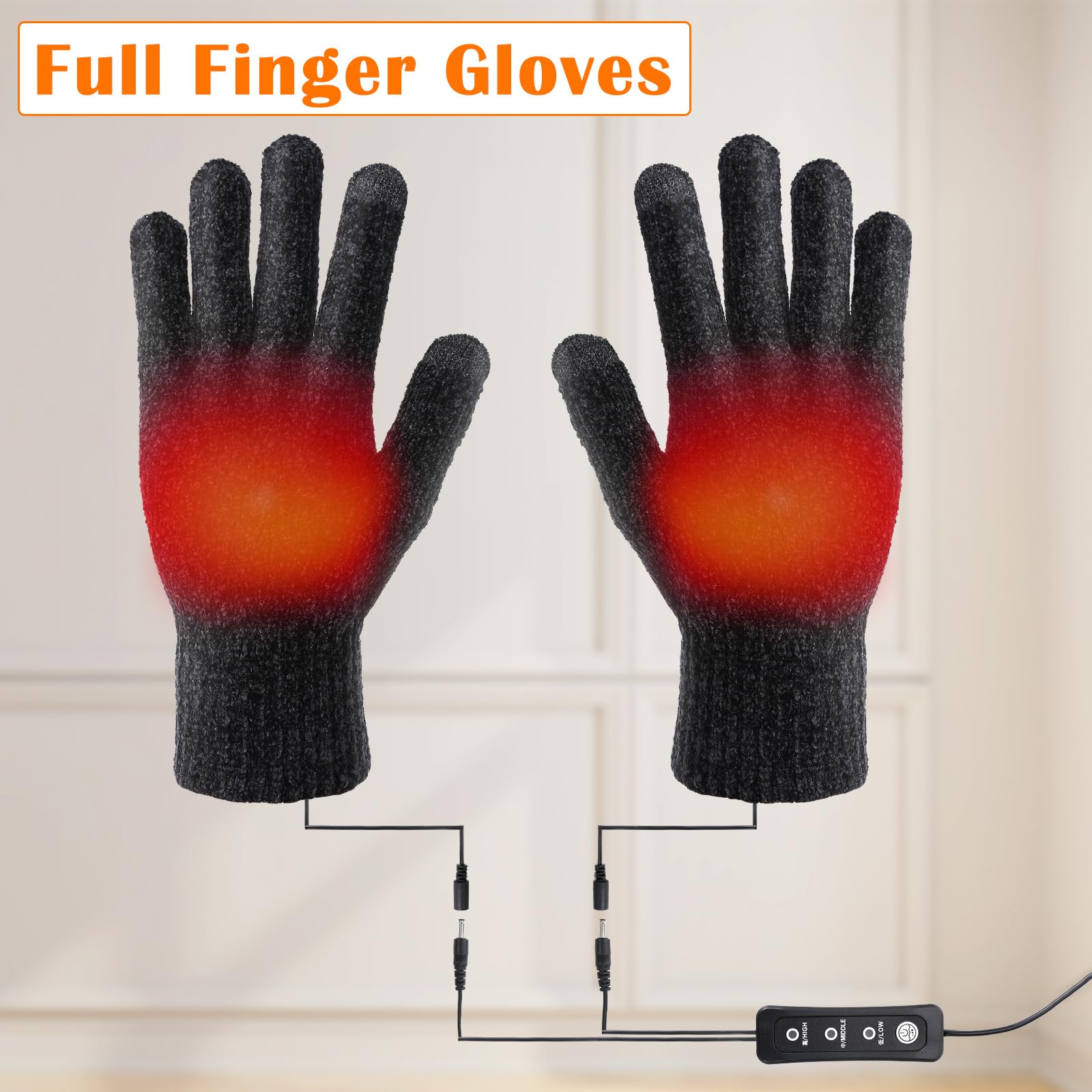USB Heated Gloves for Women Men, Augot Plug and Play Electric Heated Gloves Temperature Adjustable, Winter Hands Warm Gloves (Chenille)